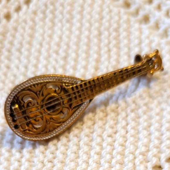 Vintage | Jewelry | Vintage 96s Damascene Mandolin Brooch Pin Spain ...